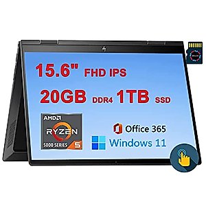 HP Envy x360 15 2-in-1 Laptop I 15.6" Full HD IPS Edge-to-Edge Glass Micro-Edge Multi-Touch I AMD 6-core Ryzen 5 5625U I 20GB DDR4 1TB SSD I Backlit USB-C HDMI Office365 Win11 + 32GB MicroSD Card