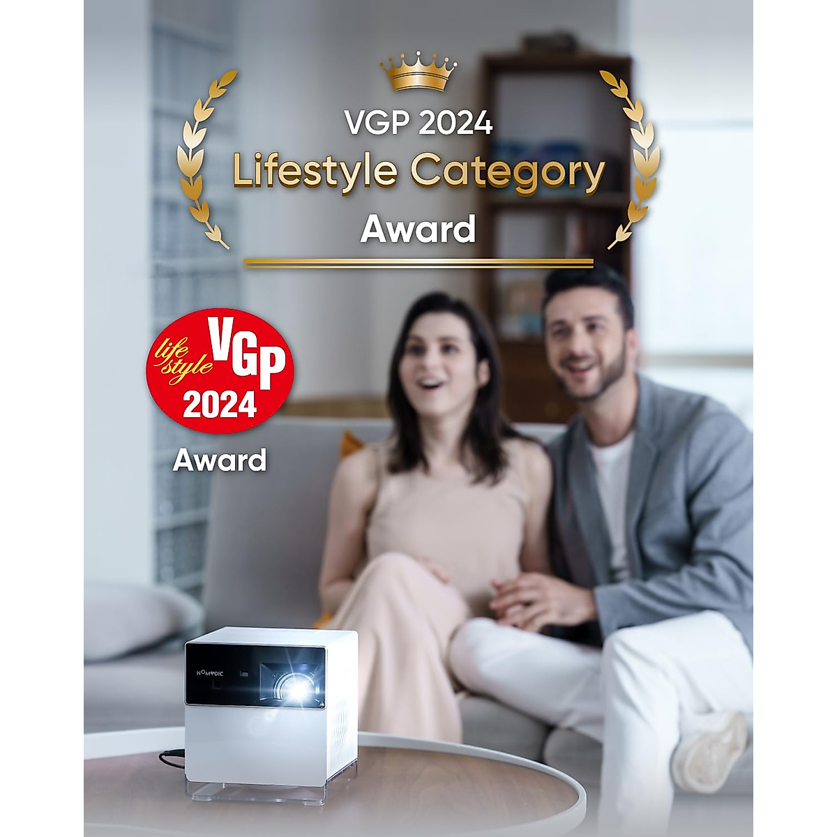 NOMVDIC P1000 Short Throw Projector 4K, 2300 ANSI Lumens with H/K Speaker, 180" Big Screen, Auto Focus & Keystone, 4K Gaming Projector 4.2ms Low Latency (Fire TV Stick 4K Max Included)