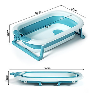ZAJSSS Portable Pet Bathtub with Water Drain Plug Foldable Pet Shower Basin with Thermometer Small Pets Bath Tub for Puppy Small Dogs Cats, Blue
