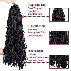 7Packs New Faux Locs 24 Inch Crochet Hair Soft Locs Curly Wavy Pre-Looped Faux Locs Goddess Synthetic Fiber Hair Extensions (24Inch,1B)