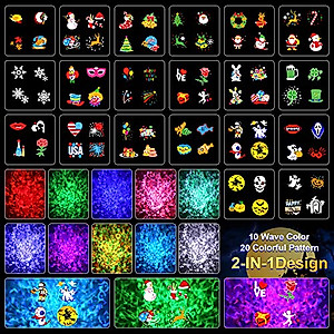 Holiday Projector Lights Outdoor, Holiday Lights with Remote, 30 HD Slideshows (3D Ocean Wave & Patterns) for Valentines Christmas Holiday Birthday Party Landscape Decorations