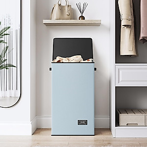 SOLEDI Laundry Hamper with Lid 100L Large & Tall Collapsible Laundry Basket, Clothes Hamper with Bag Removable Easy to Carry, Dirty Hampers for Bedroom, Bathroom, Dorm, College, Blue Grey