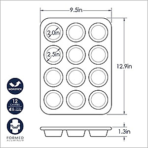 Nordic Ware Naturals Aluminum NonStick Muffin Pan, Twelve 2.75 Inch Cups