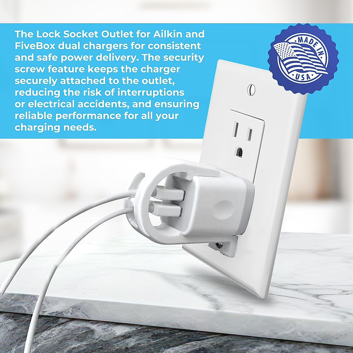 Lock Socket Charger Lock for Ailkin Dual Chargers Anti-Theft & Tug-Proof Charger Lock System A Safety Device to Prevent Unplugging Simplest Way to Lock Your Charger to Wall Plate via Security Screw