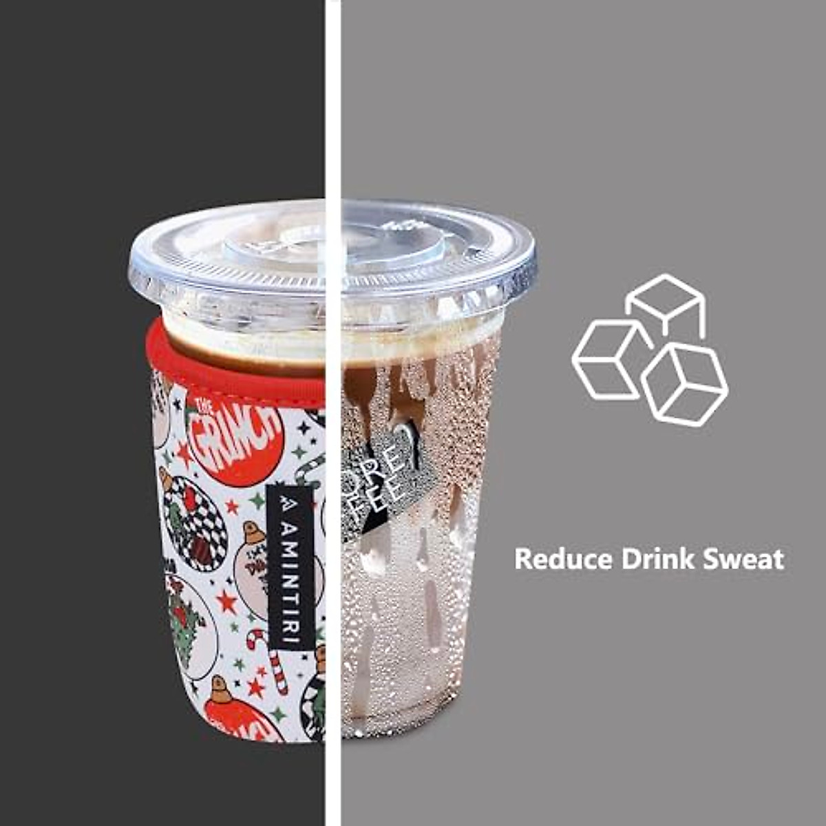 3 Pack Reusable Neoprene Sleeve for Iced & Hot Drinks, Compatible with Starbucks & Dunkin' Coffee Cup (Christmas Fun)
