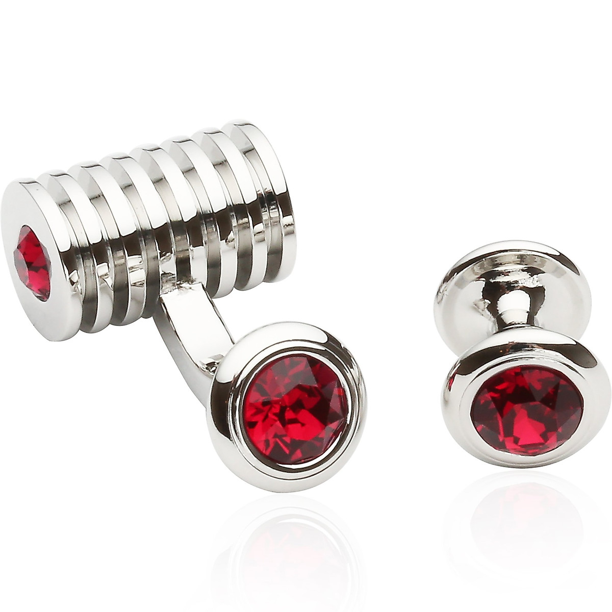 Cuff-Daddy Men's Silver Ruby Red Swarovski Crystal Cufflinks and Studs Tuxedo Shirt Formal Set with Jewelry Presentation Box Storage Travel Special Occasions Wedding Cufflinks & Shirt Accessories