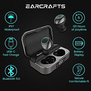 Earcrafts Wireless Earbuds - 120 Hours Playtime in Ear Bluetooth Headphones with Microphone, TWS, Smart Touch Control IPX7 Waterproof, Great Sound, Ideal for Sport