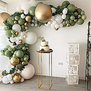 DUBEDAT 146PCS Olive Green Balloon Garland Arch Kit White Retro Green Balloon and Gold Metallic Chrome White Latex Balloons Set for Birthday Wedding Baby Shower Decorations