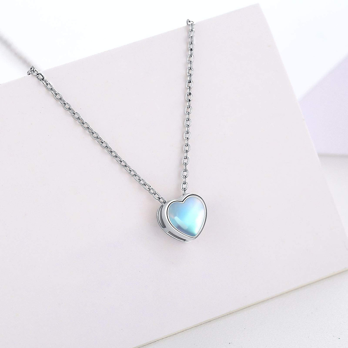 CUOKA MIRACLE Moonstone Necklace Heart Necklaces 925 Sterling Silver Heart Pendant Hypoallergenic Heart Moonstone Necklace Jewelry Gift for Women Christmas Day Gifts