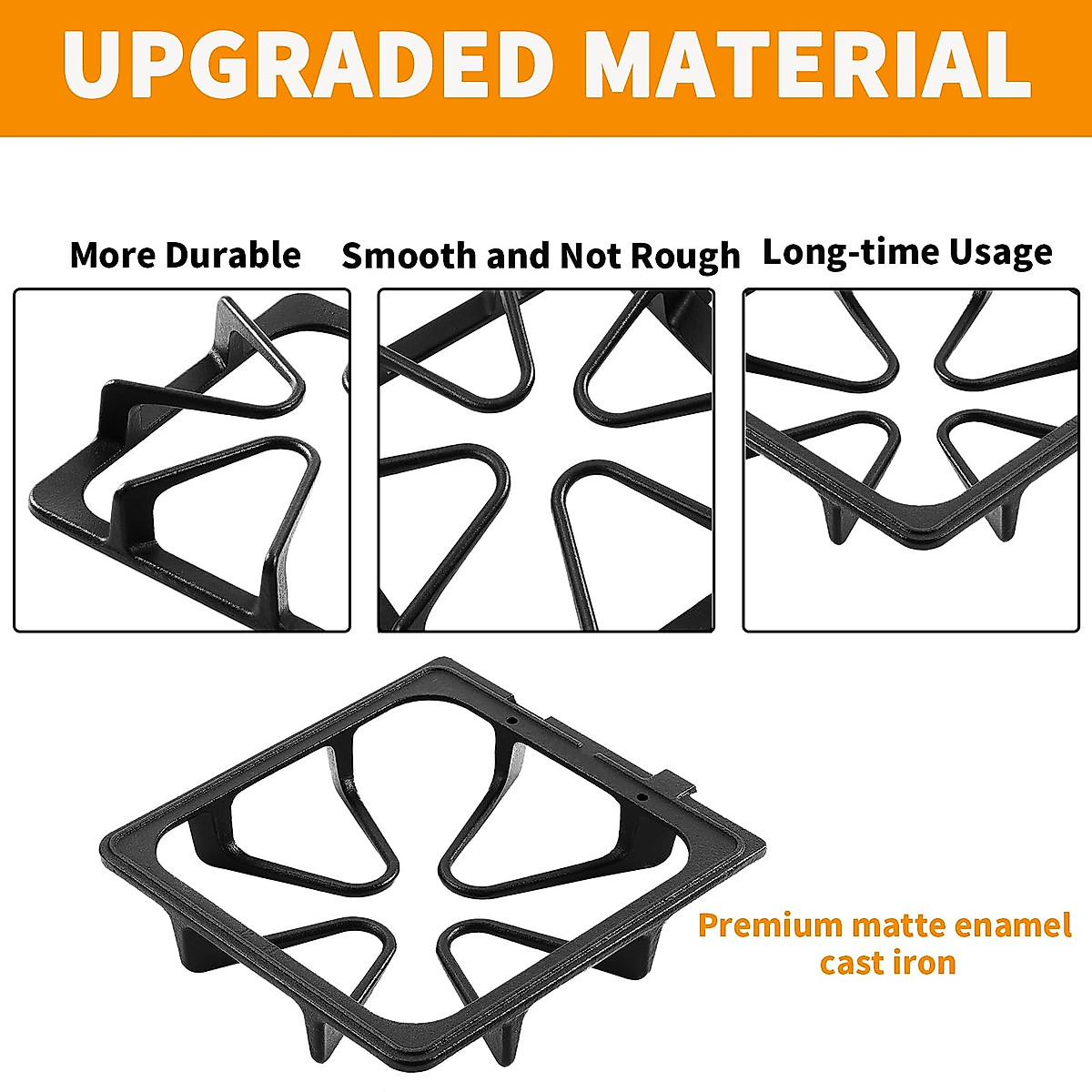 Upgraded W10447925 Grates for Kenmore Stove Parts Burner Grate Whirlpool Maytag Range Parts Stove Top Grate Replacement Amana Inglis Kirkland Cooktop Parts Matte Cast Iron Surface Burner Grate 1 Pack