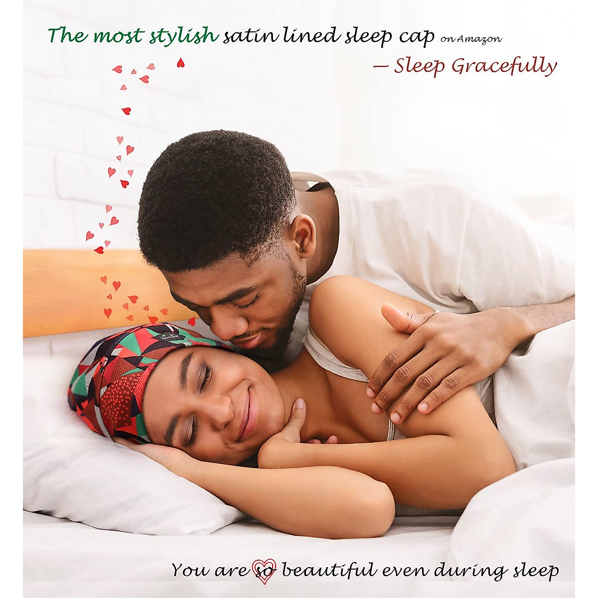 Satin Cap for Curly Hair Sleeping Silk Adjustable Red