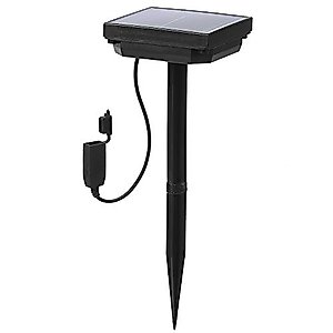 Roman Lights USB Solar Panel with Ground Stake for use with USB LED Light Sets, 11" Tall, Outdoor Use, Power for Hours, Powers Your Lights, Powered by The Sun