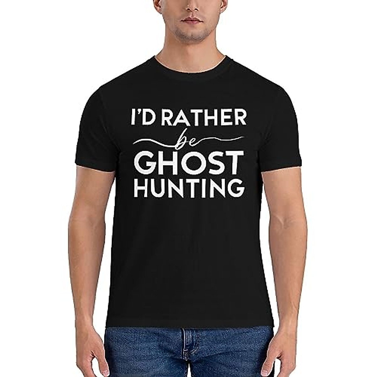 YvoneDBrownn I'd Rather Be Ghost Hunting Men's T-Shirt, Men's Short Sleeve Tees Black T-Shirts for Men X-Small