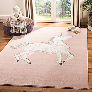 SAFAVIEH Carousel Kids Collection 5'3" Square Pink / Ivory CRK163P Unicorn Nursery Playroom Area Rug