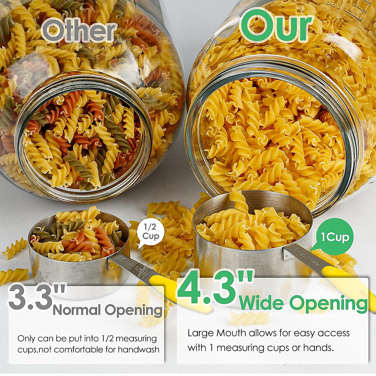 Qianfenie 1 Pack Wide Mouth 1 Gallon Clear Glass Jar w Lid, Heavy Duty 100% Airtight Screw Lid w Silicone Gasket - Mason Jar w 2 Scale Mark for Fermenting Kombucha and Storing Food.