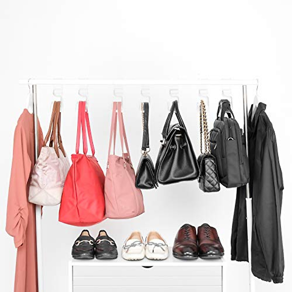 Purse Hanger Organizer for Closet 3 Pack - Durable Luxury Acrylic Holder for Handbag Tote Bag Satchel Backpack Crossover - Holds Up to 66Lbs – Easy to Clean, No Tools Required