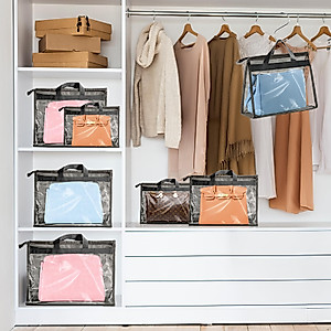 Bgtecho 9 Pieces Storage Organizer for Handbags,3 Sizes Dust Bags for Handbag Storage,Clear Handbag Storage Bag with Zipper and Handles,Dustproof & Moistureproof (Gray)