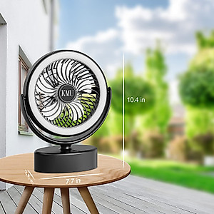 KMU Camping Fan with LED Lights 6000mAh Rechargeable Battery Operated Fan, Portable Personal Small Desk Fan, Tent Fan with Retractable Hook for Camping, Fishing, Picnic, Bedroom, Home, Office...