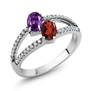 Gem Stone King 925 Sterling Silver Purple Amethyst and Red Garnet 2 Stone Ring For Women (1.26 Cttw, Gemstone Birthstone, Available In Size 5, 6, 7, 8, 9)