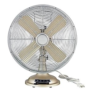 RUTIFY Vintage 12" Oscillation Table Fan - Brushed Nickel: 3-Speed & Tilted-Head Design for Retro Coolness!