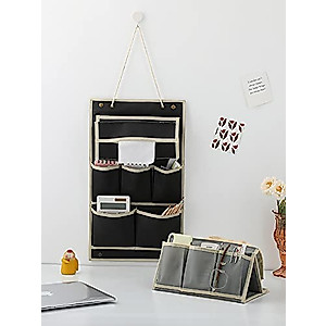 DRON TOOON Fabric Wall Hanging Storage Caddy Bag Pouch Organizer with Adhesive Hooks for Bedroom Kitchen Office or Car, Grey