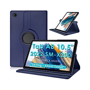 DETUOSI Rotating Case for Samsung Galaxy Tab A8 10.5 inch 2022 (SM-X200/X205/X207), Galaxy Tab A8 10.5" Tablet Cover,【Auto Sleep/Wake】 360 Degree Swivel Stand Folio Flip Leather Book Cover #Dark Blue