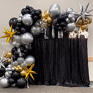 Black Gold Silver Balloon Garland Arch Kit 148 pcs 12" 10" 5" Latex Balloons Set for Graduation Decorations Birthday New Year Party Anniversary Decorations Supplies