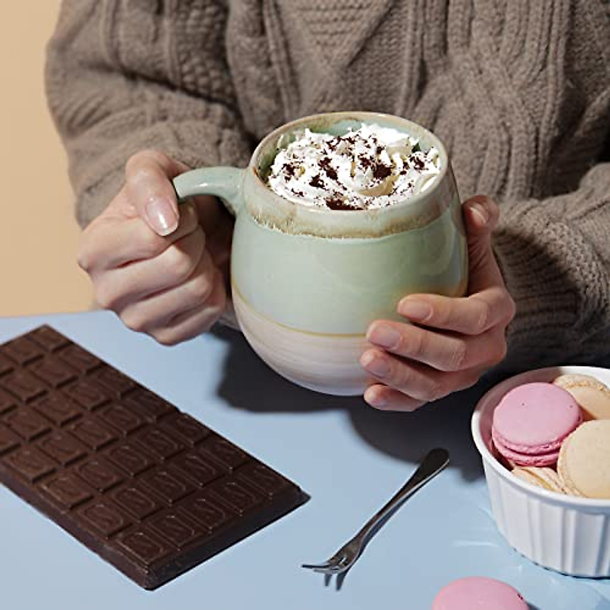 LIFVER 21 Oz Large Ceramic Coffee Mug, Stoneware Coffee Mugs Set of 2, Big Tea Cup for Office and Home, Big Latte Mugs for Coffee, Tea, Dishwasher and Microwave Safe, Green