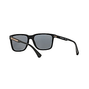 Emporio Armani Men's EA4047 Square Sunglasses, Rubber Black/Grey Polarized, 56 mm