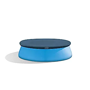 INTEX 28020E 8-Foot Round Easy Set Pool Cover – Includes Rope Tie – Drain Holes – 12in Overhang – Snug Fit