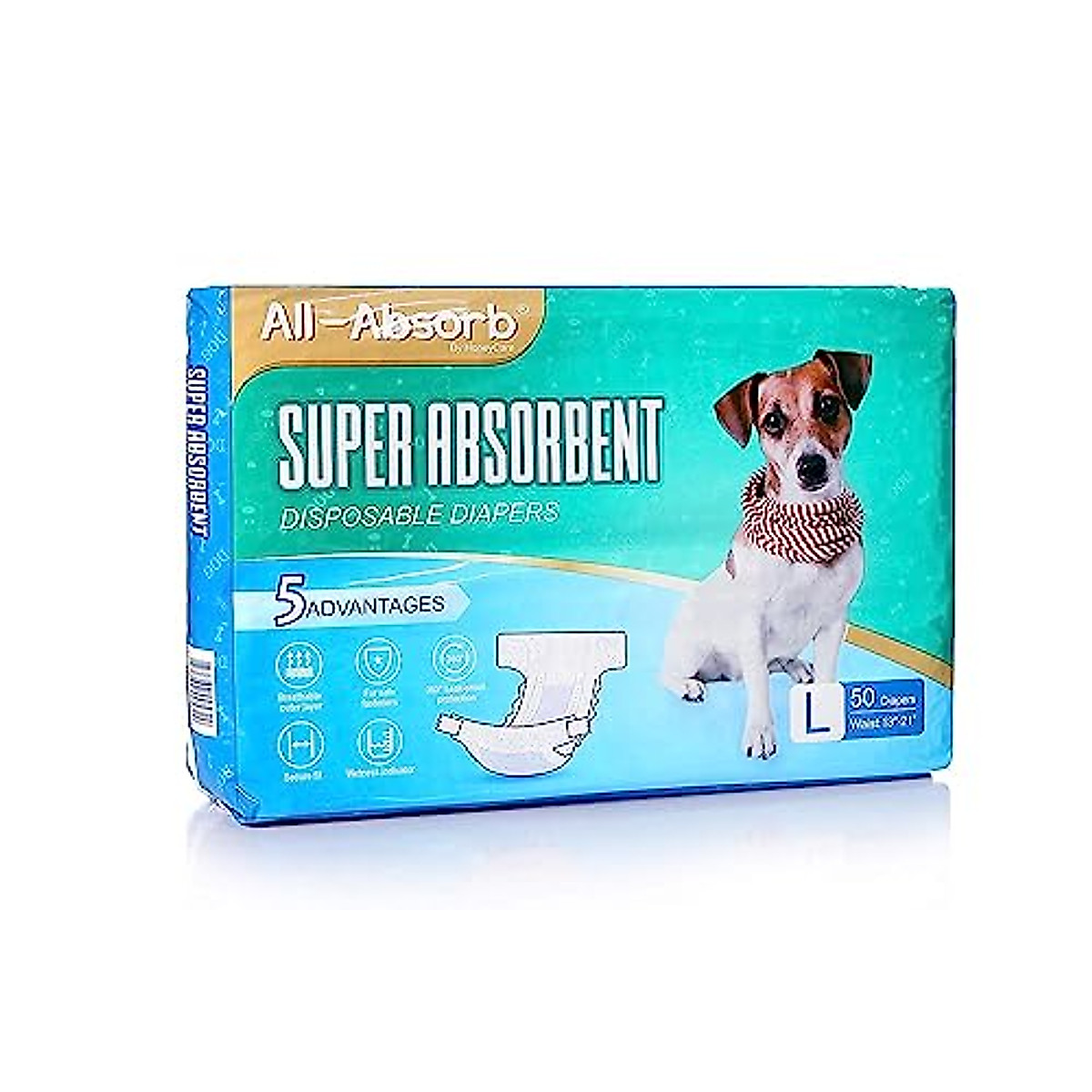 HONEY CARE All-Absorb Disposable Female Dog Diapers L Size, Improved Bigger Size, 22 Count, Super Absorbent, Breathable, Wetness Indicator