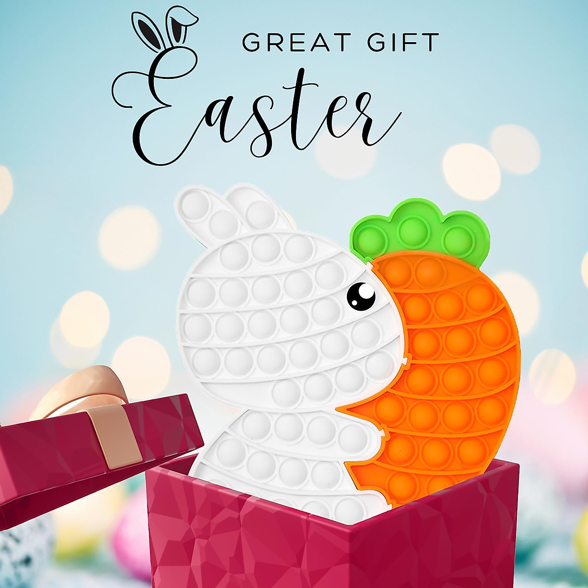 PETBSNVB Bunny Carrot Pop Bubble Fidget Sensory Toys,Puzzle Popper Toy Pack,Great Gifts for Kids Boys and Girls 3 4 5 6 7 8 9 Year Old Birthday Party,Christmas,Stocking Easter Basket Stuffers(White)