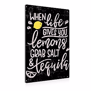 BEASTZHENG Funny Kitchen Lemon Metal Tin Sign Wall Decor Vintage When Life Gives You Lemons Sign for Home café Decor Gifts
