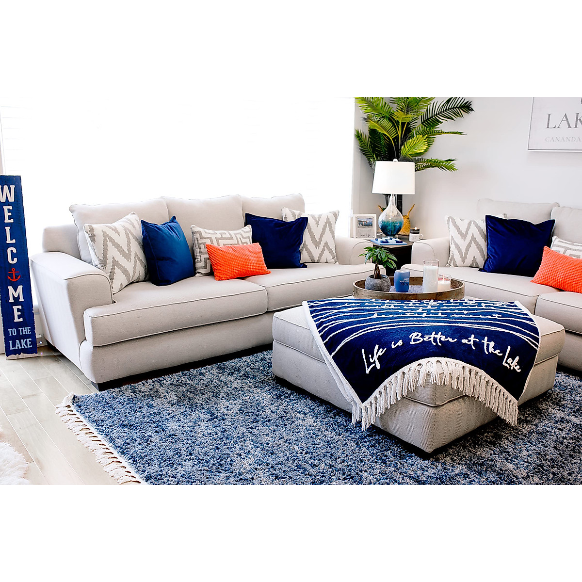 Pavilion Gift Company - 10519 Pavilion Gift Company Blue Huggable Hand Warming 16 oz Coffee Cup Mug Good Morning Lake Life