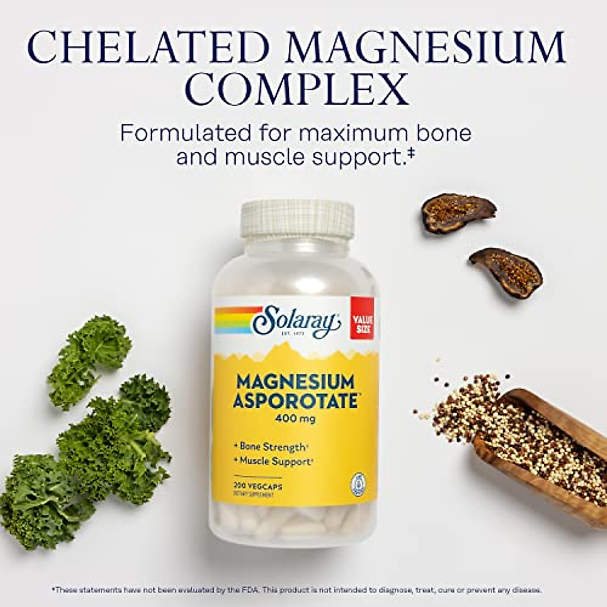 Solaray Magnesium Asporotate 400 mg, Chelated Magnesium Supplement for Bone Health, Muscle & Nerve Function Support