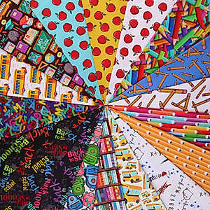 Mook Fabrics Cotton Back to School Tossed Pencils, White Cut by The yard