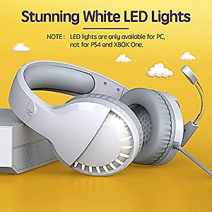 VersionTECH. White Gaming Headset PS5 PS4 Game Headphones Xbox One Gaming Earphones with Mic, LED Lights for PS5/ PS4/ Xbox 1/ PC/Mac Computer/Switch, Kids, Girls