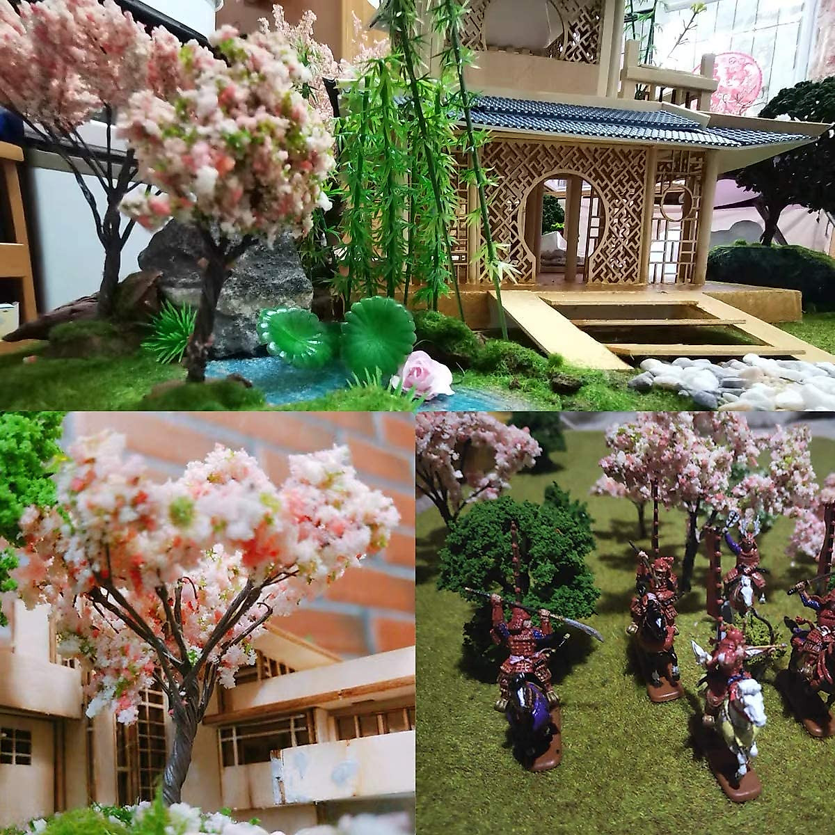 Yetaha 10PCS Pink Flower Model Tree Railway Train Diorama Garden Scenery Layout Architecture Trees for DIY Landscape, 11CM/4.33"