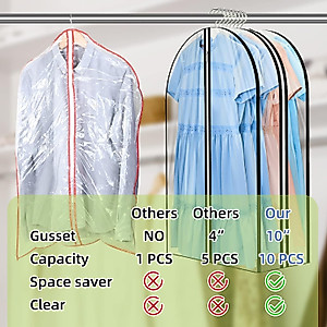 Walkpet 12" Gusseted All Clear Garment Bags for Hanging Clothes 40" Suit Bags for Storage of Coats, Dresses, and Shirts for Closet Storage Clothing Cover, 3 Packs