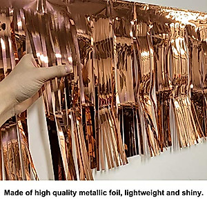Blukey 10 Feet by 15 Inch Rose Gold Foil Fringe Garland - Pack of 3 | Shiny Metallic Tinsel Banner | Ideal for Parade Floats, Bridal Shower, Wedding, Birthday, Christmas | Wall Hanging Drapes