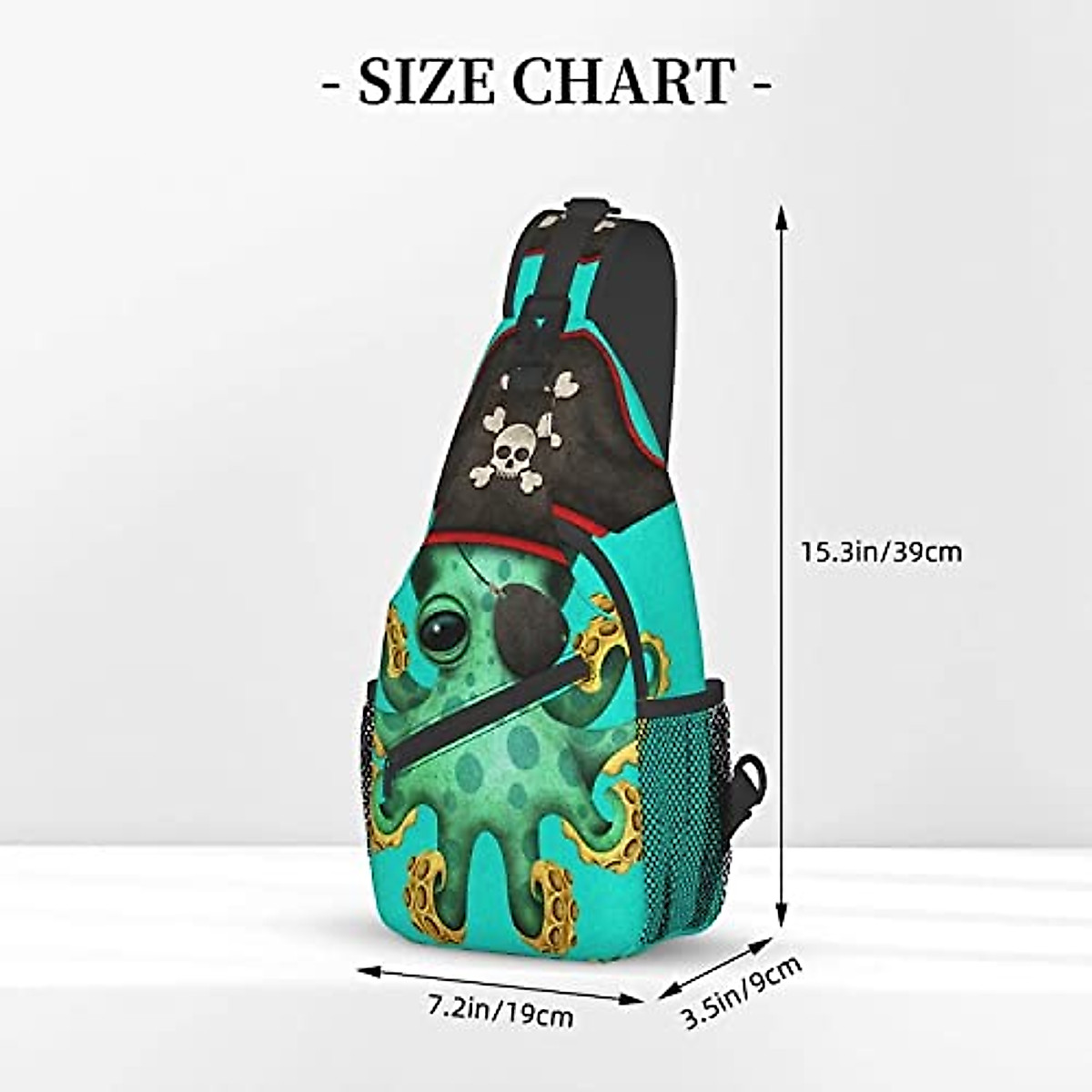 Stylish Chest Sling Bag Cute Green Baby Octopus Pirate,Crossbody Shoulder Backpack Adjustable Chest Bag Lightweight Hiking Casual Daypack for Men Women Outdoor Sports Biking Climbing Shopping