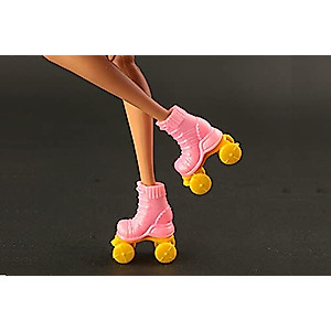CJGILL 5 Pair / lot Pink Roller Skates Shoes for Barbie Doll Fashion Short Boots (Color: A01)