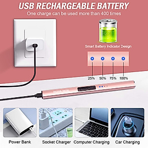 Electric Candle Lighter Plasma Arc Lighters with USB Rechargeable Battery Windproof & Flameless Retractable Head (Rose Gold)