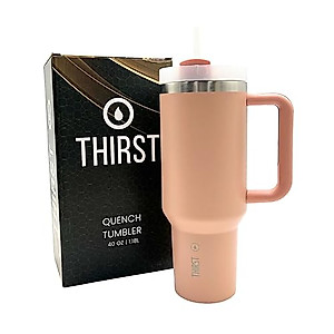 THIRST Quench H2.0 40 oz tumbler with handle and straw | Stainless Steel Tumbler | Insulated Tumbler | Double Wall Mug | Thermos | Cup | Water Bottle (New Generation Lid & Straw) (Rose Quartz)