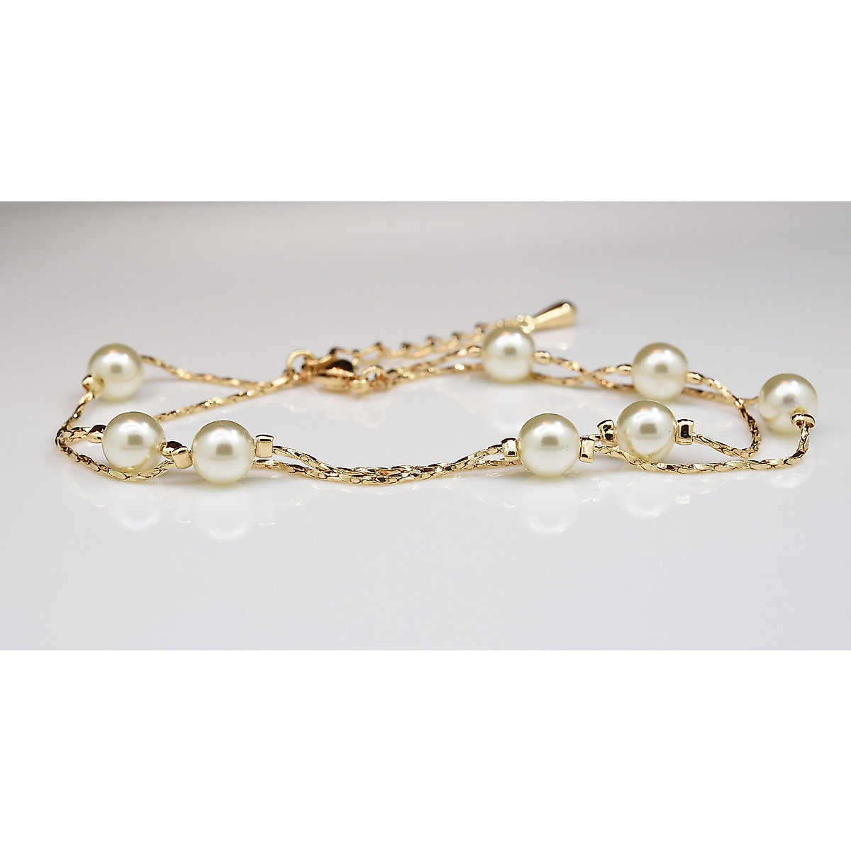Crystalline Azuria Multi Strand Pearl Bracelet with Simulated White Pearls 18K Rose Gold Plated for Women Bracelet