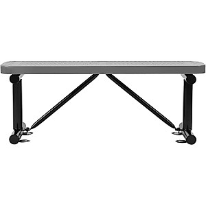 Global Industrial 48" L Outdoor Steel Flat Bench, Perforated Metal, Gray
