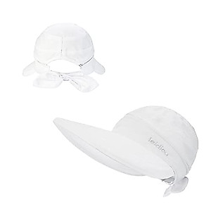 Womens Large Brim Sun Hat Uv Protection 2 in 1 Zip-Off Sun Protection Visor Beach Hat Packbale Foldable White