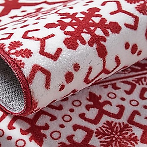 WondRg Christmas Area Rug 2x3 Red Snowflake Holiday Decorative Doormat Entryway Kitchen Washable Non Slip Soft Low Pile Small Carpet for Living Room Bedroom Entrance Dining Room Bathroom