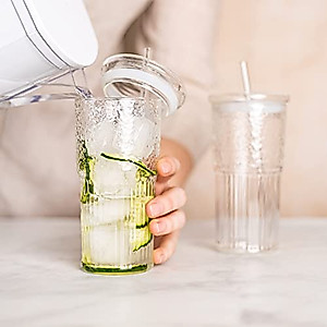 All Glass Iced Coffee Cup with Lid and Straw, Glass Tumbler Set of 2 (18 oz)