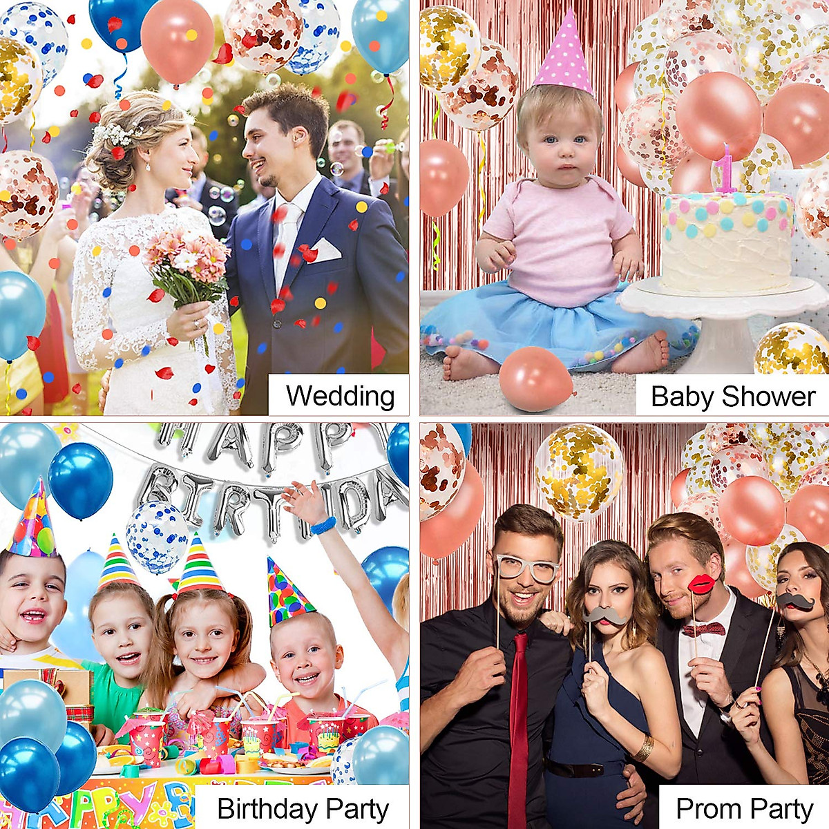 Blue Party Decoration Supplies Set 35 Pack, Include 30 Balloons, 2 Blue Foil Fringe Curtains, 1 Blue Sequin Table Runner for Birthday Party, Baby Shower, Wedding, Anniversary, Graduation, Prom